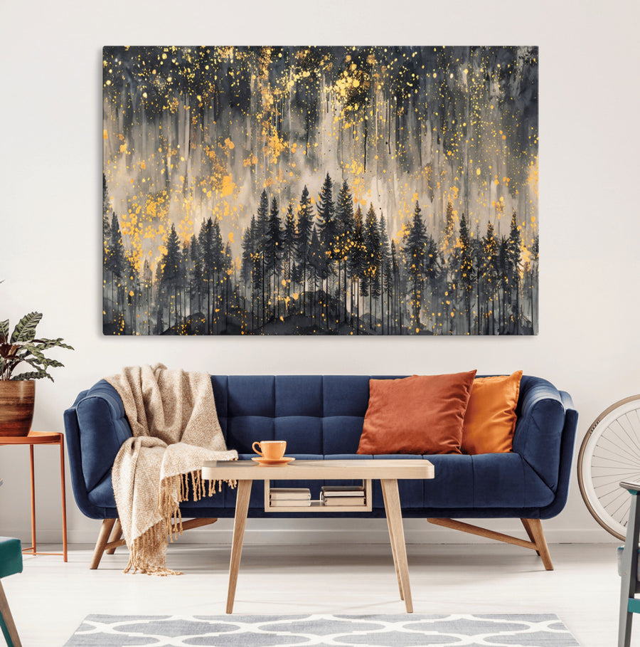 Golden Forest Abstract Wall Art | Dark Forest with Gold Splatter Accen ...
