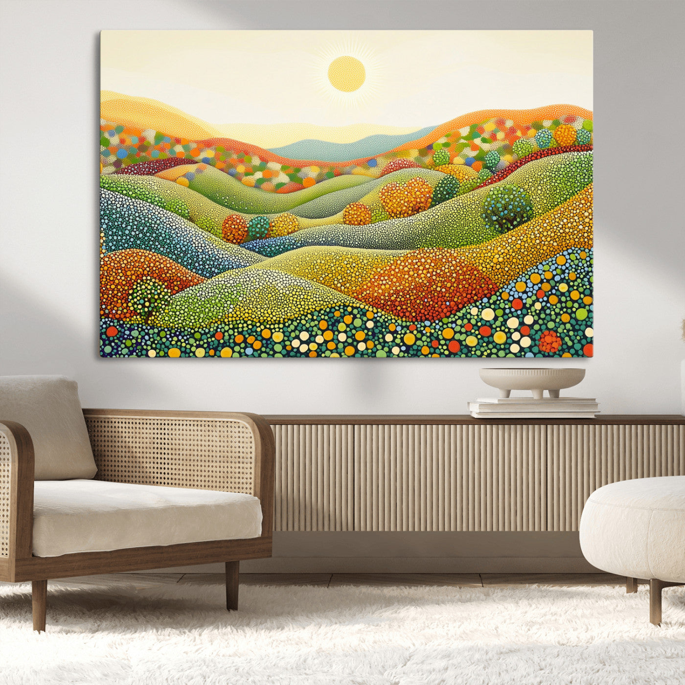 YAYOI KUSAMA Colorful Dot Art Landscape Canvas - Framed Abstract Point ...